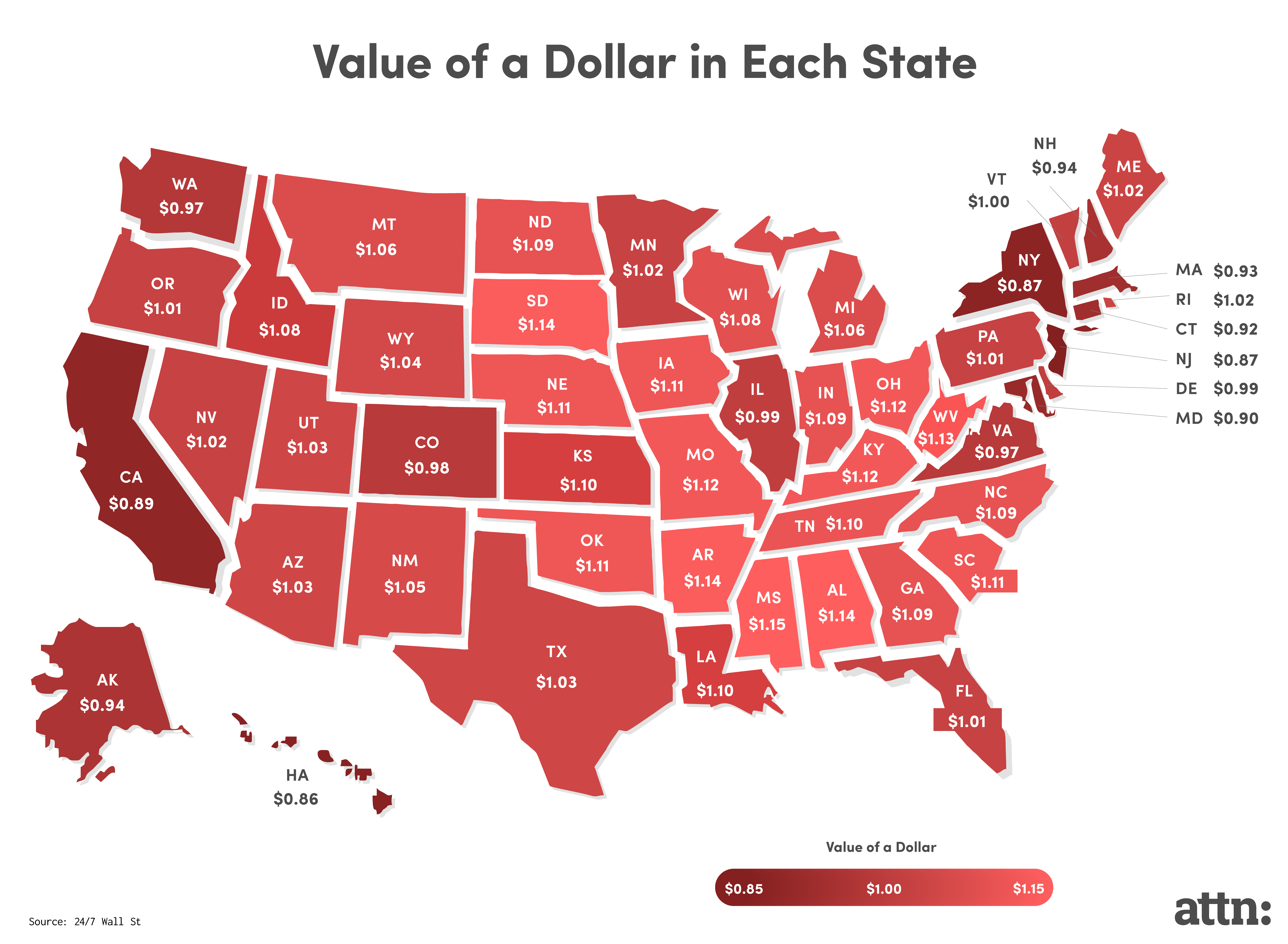 The Value Of One Dollar In Each State ATTN The Value Of One Dollar In Each State ATTN